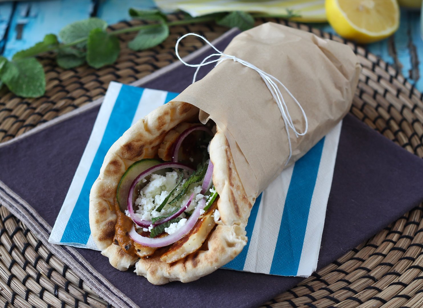 Recept voor gyros met halloumi, een vegetarische versie!